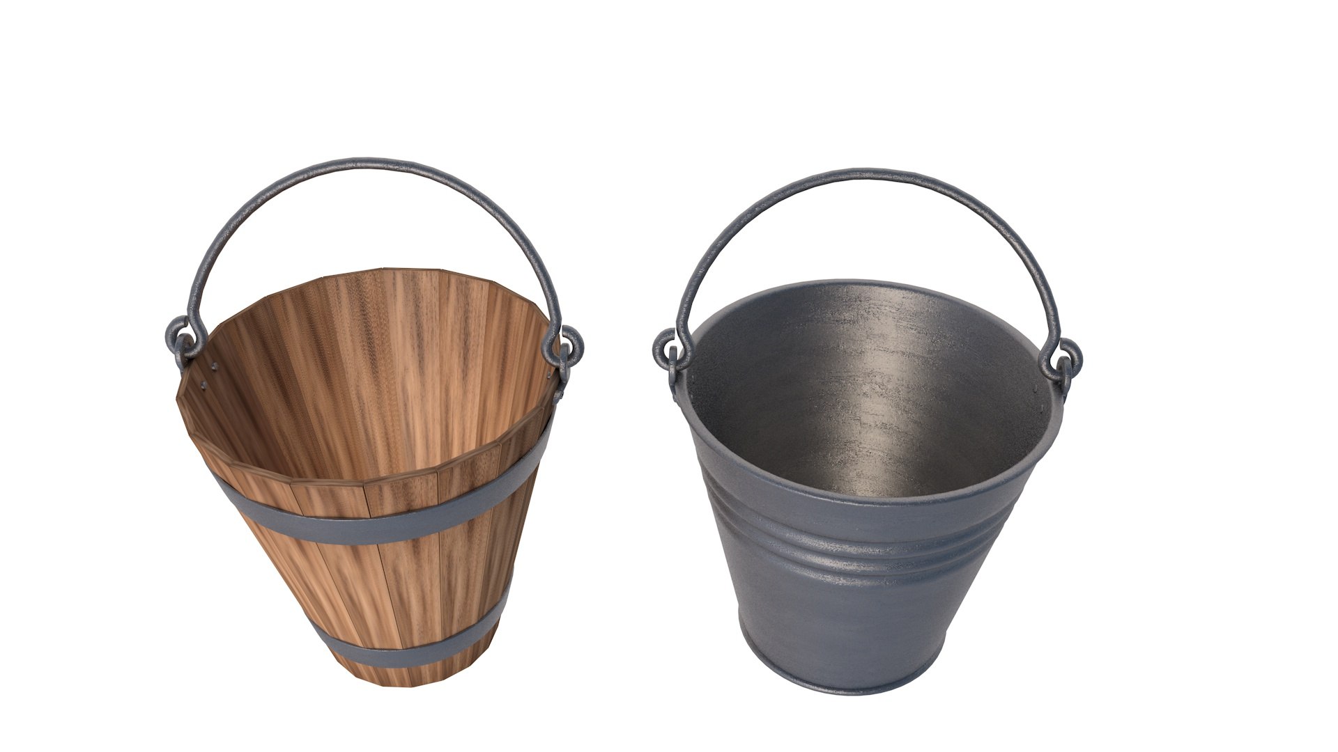 3D Model Two Buckets Metal And Wooden 3D - TurboSquid 1758384