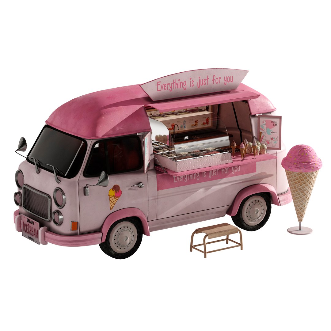 3D Model Ice Cream Pink Van - TurboSquid 1972800