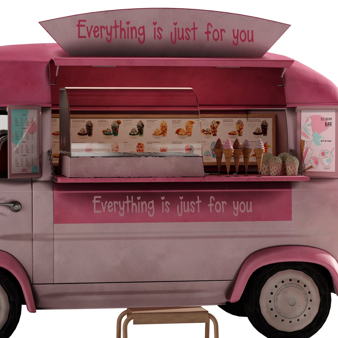 3D Model Ice Cream Pink Van - TurboSquid 1972800