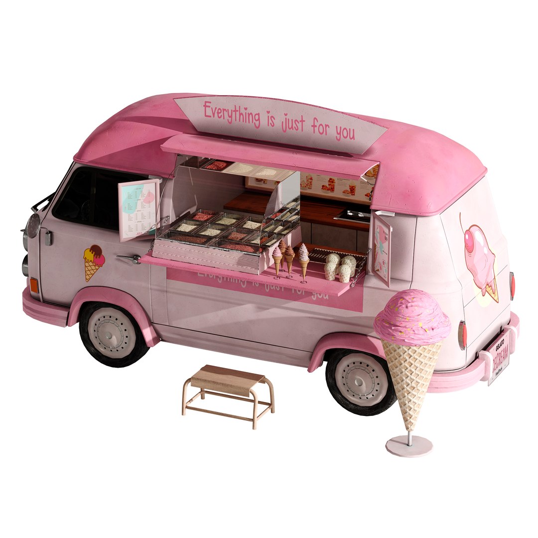 3D Model Ice Cream Pink Van - TurboSquid 1972800