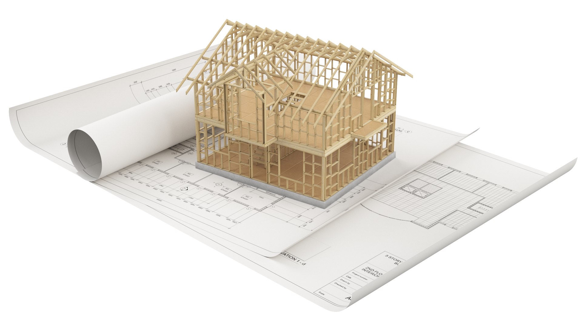 House Construction On Blueprints 3D - TurboSquid 2041447