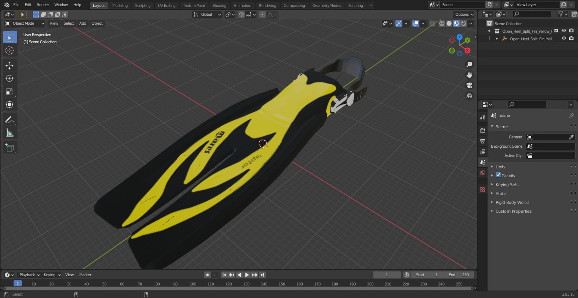 Open Heel Split Fin Yellow 3D model - TurboSquid 2147247