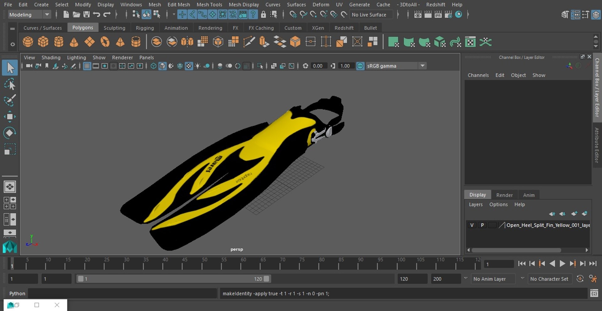 Open Heel Split Fin Yellow 3D model - TurboSquid 2147247
