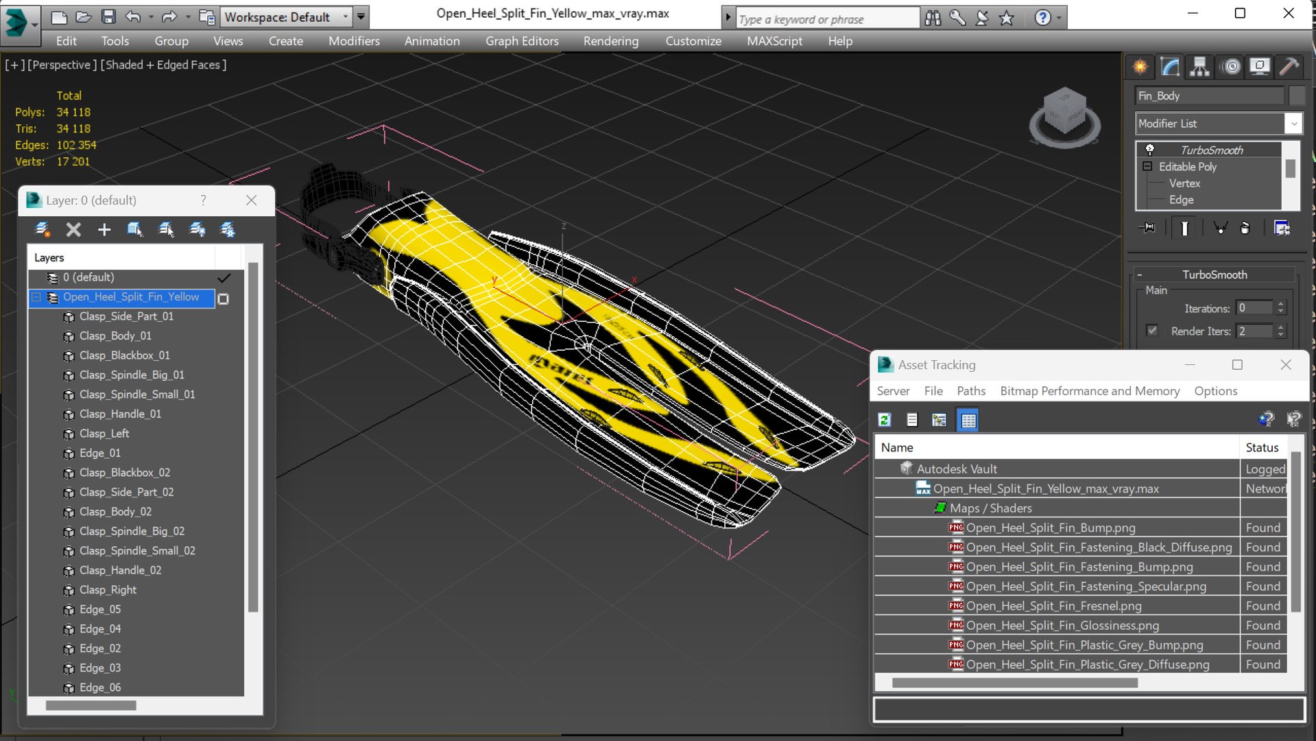 Open Heel Split Fin Yellow 3D model - TurboSquid 2147247