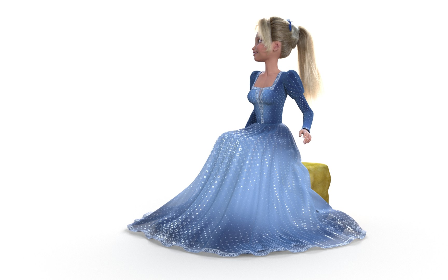 Cartoon Princess Blonde Sitting Blue 3D Model - TurboSquid 2270939