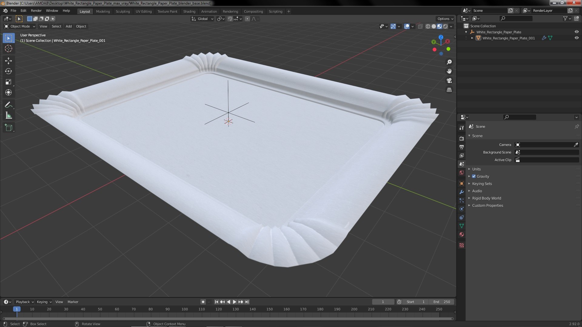 3D White Rectangle Paper Plate - TurboSquid 2078074