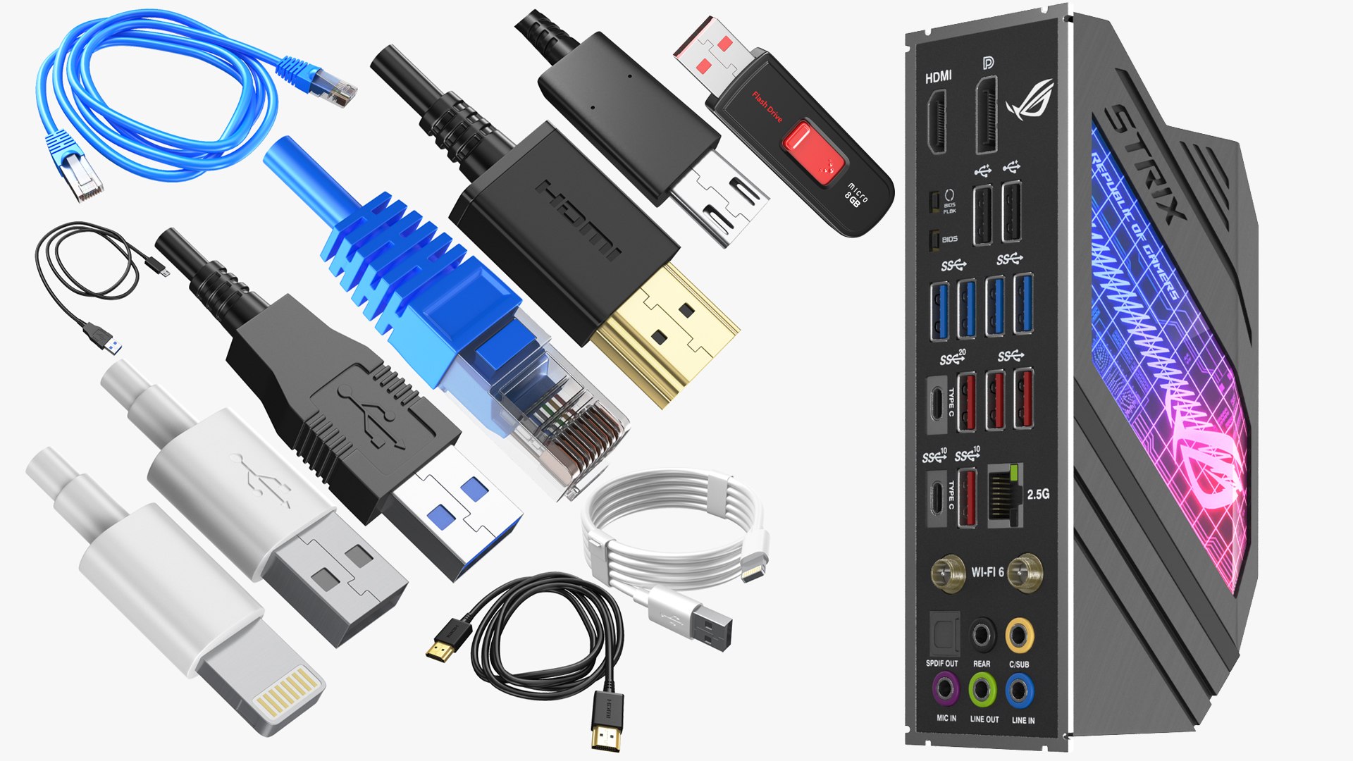 Detailed Motherboard Connector With Cables model - TurboSquid 2138052