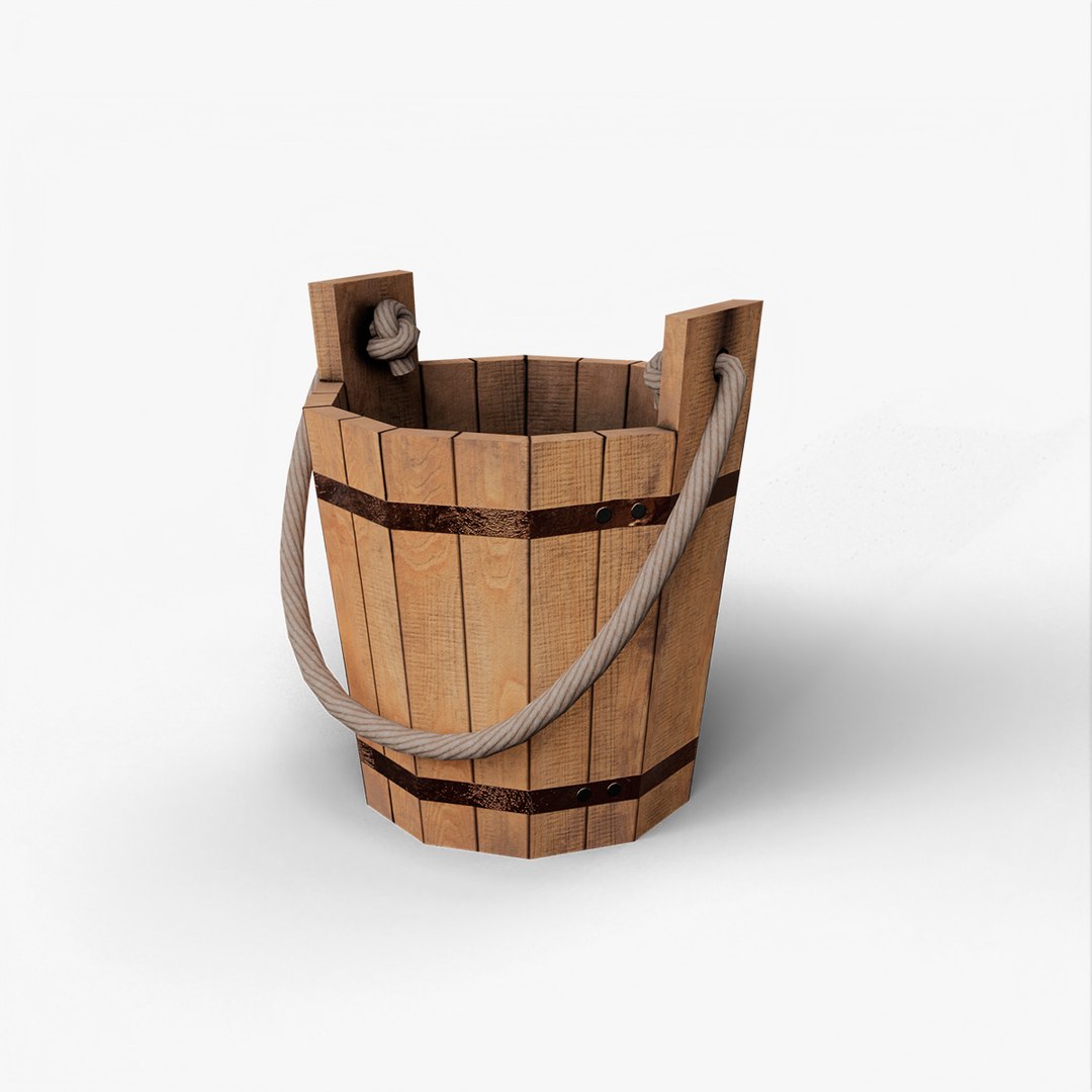 Wooden Bucket with Rope Handle 3D - TurboSquid 1876929