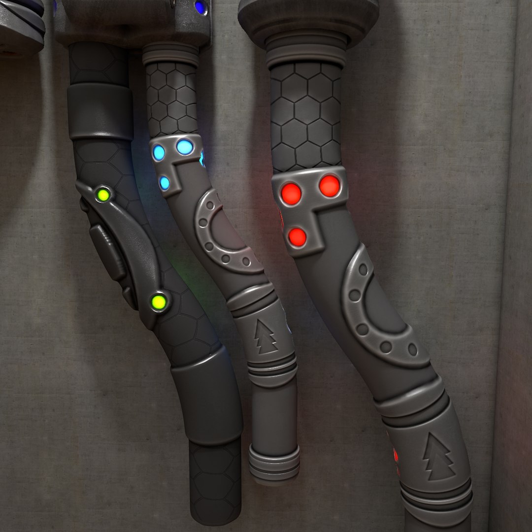 3d Model Of Futuristic Cables Connectors Wiring