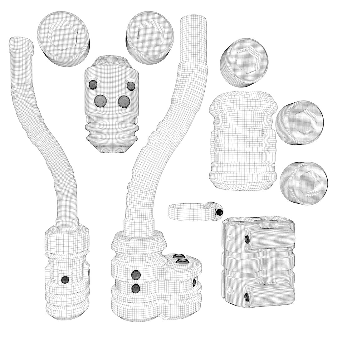 3d Model Of Futuristic Cables Connectors Wiring