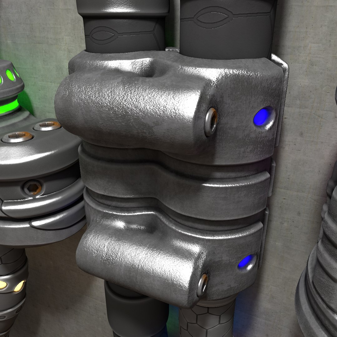 3d Model Of Futuristic Cables Connectors Wiring