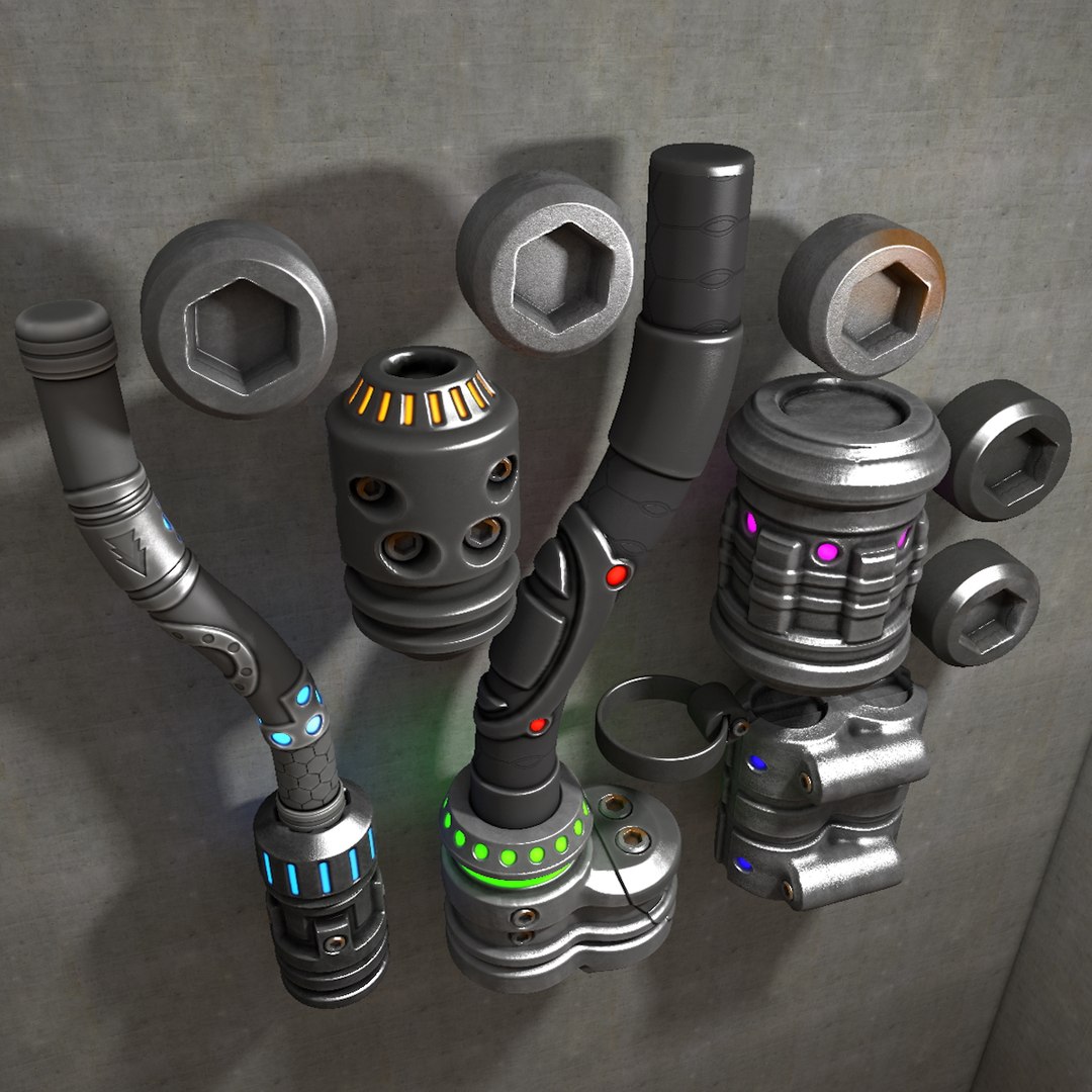 3d Model Of Futuristic Cables Connectors Wiring