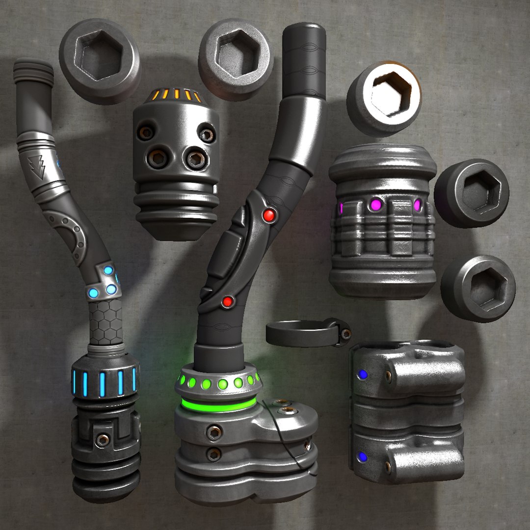 3d Model Of Futuristic Cables Connectors Wiring