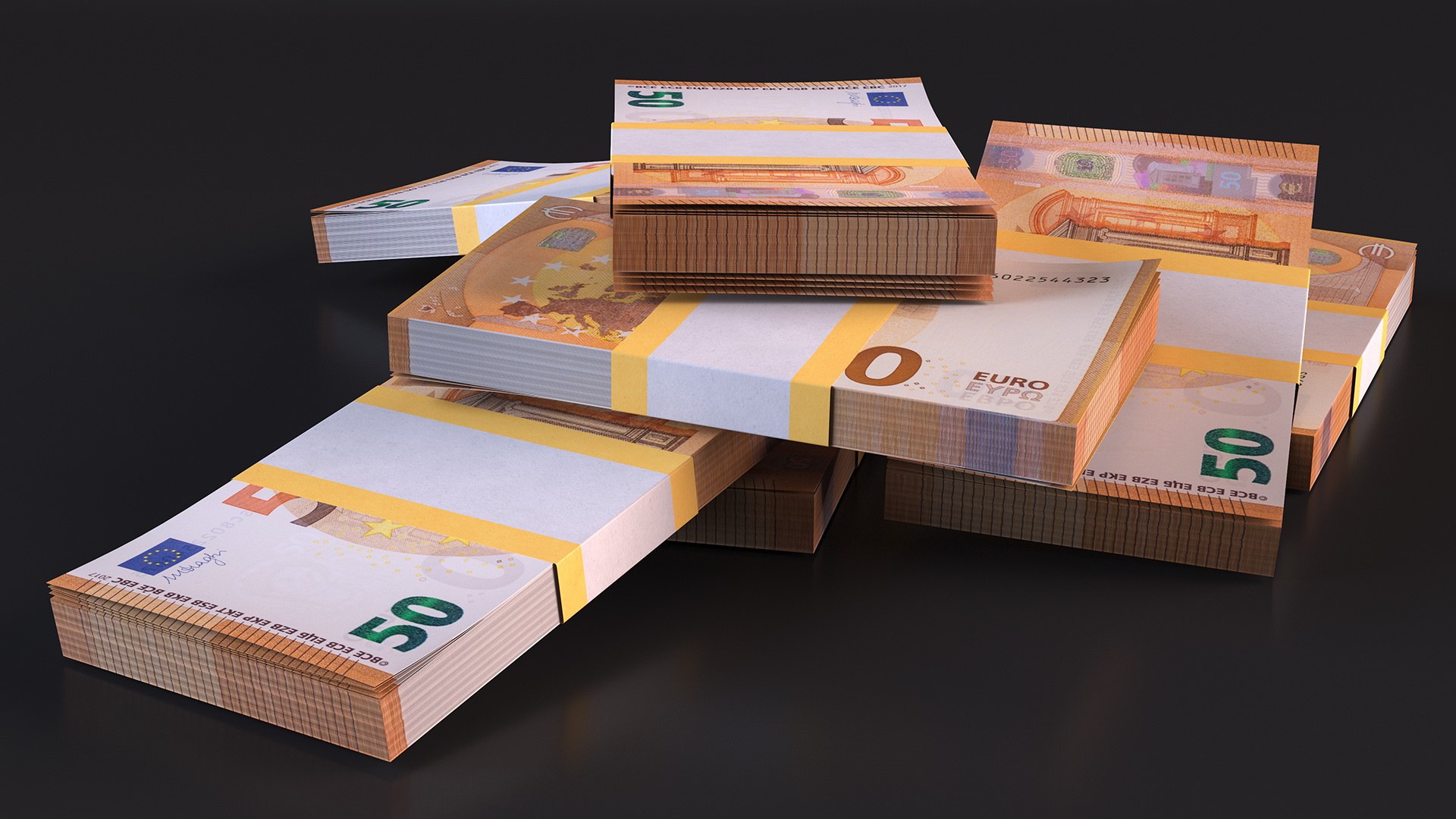 Stack Of 8 Packs 50 Euro Bills Model - TurboSquid 2146520