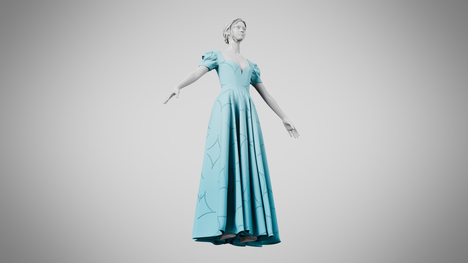 Dress 07 Sky Blue With Design 3D Model - TurboSquid 2440372