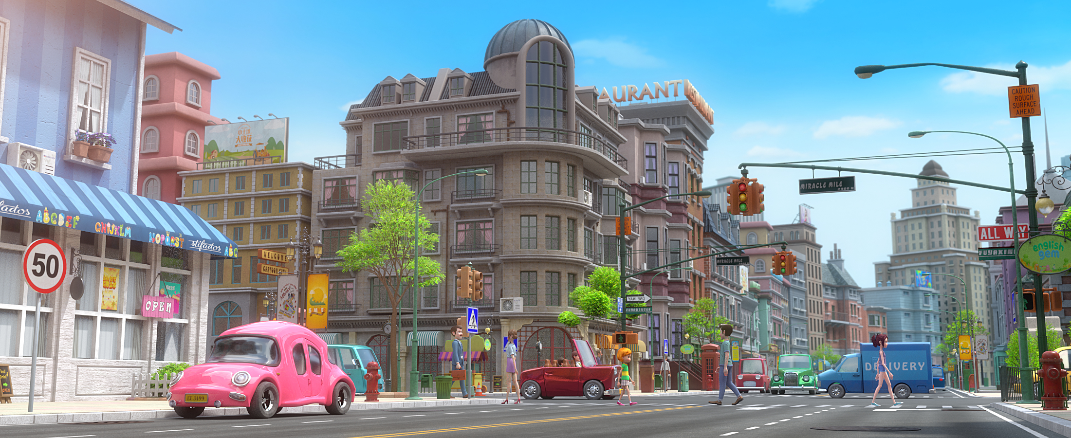 Cartoon city street scene 3D model - TurboSquid 1506431