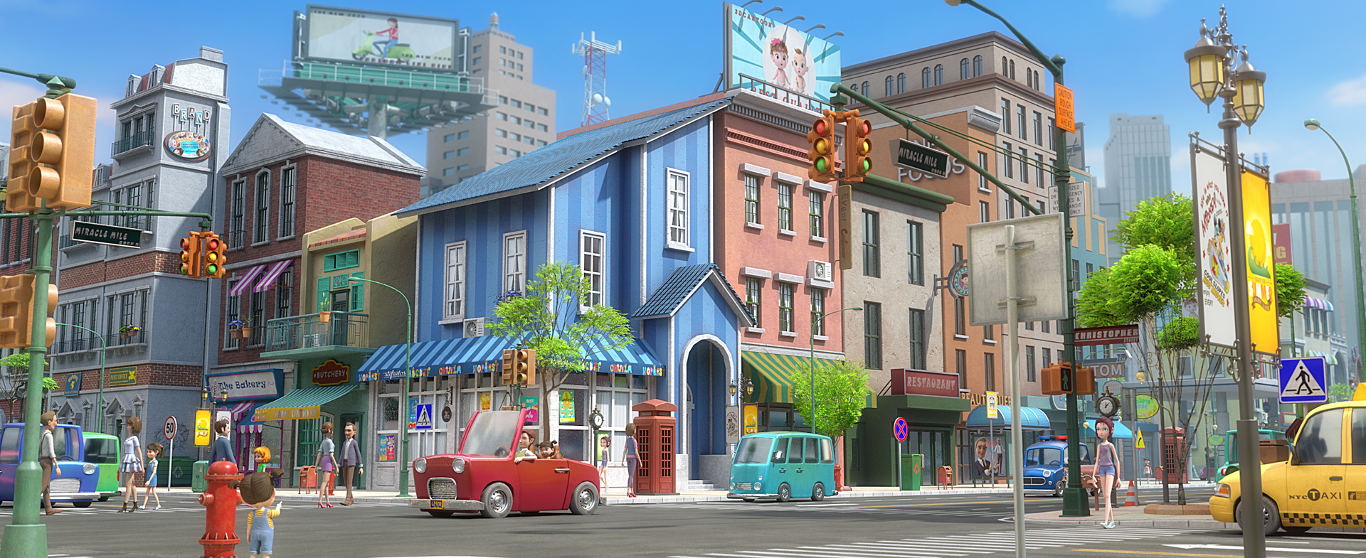 Cartoon city street scene 3D model - TurboSquid 1506431