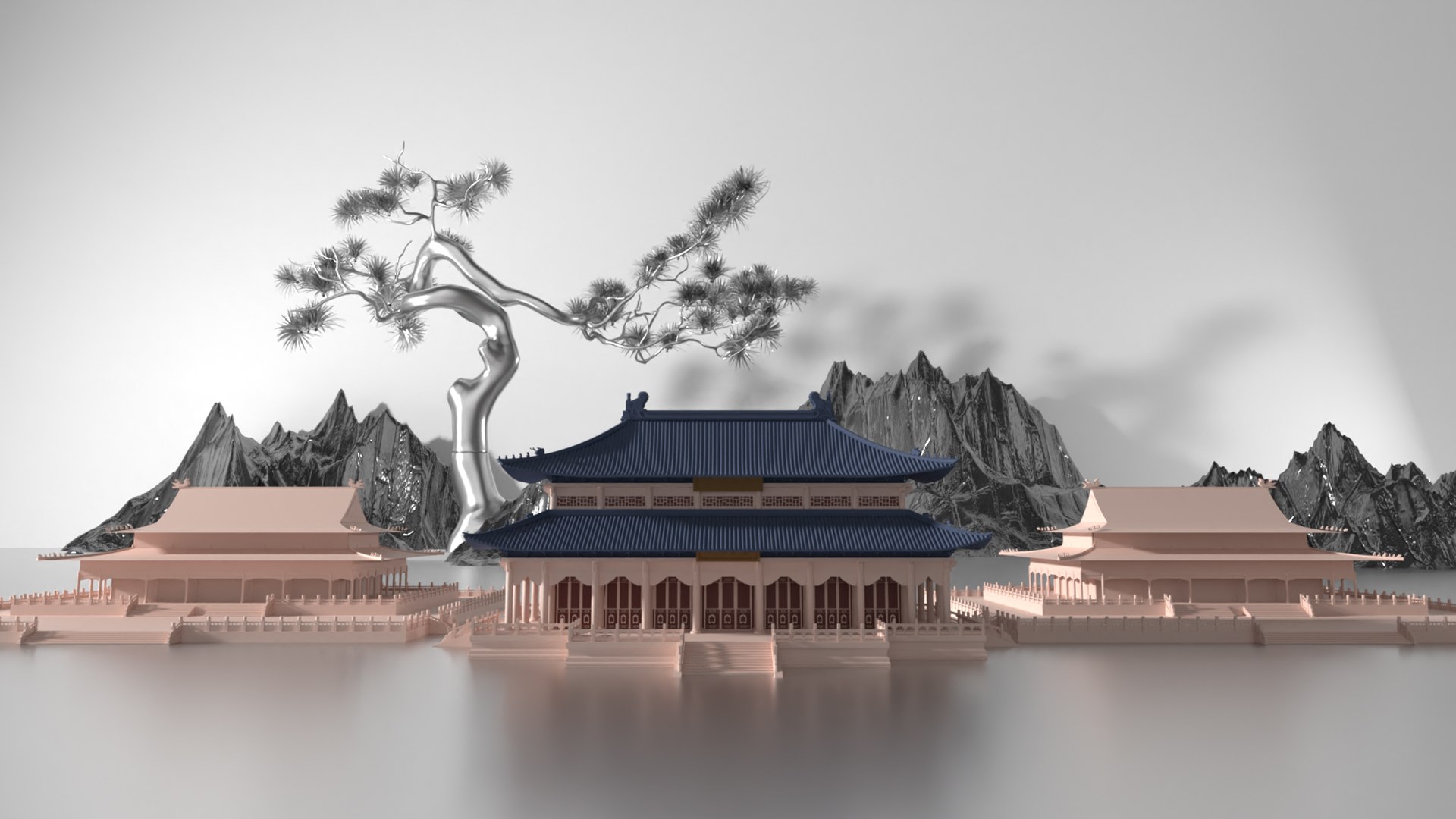 3D Chinese Traditional Style Blender Scene Architecture and High ...