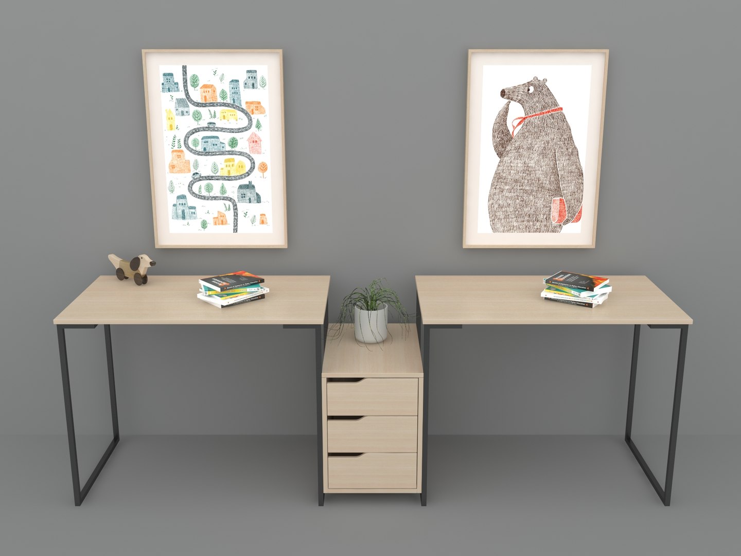 Double Study Desk model - TurboSquid 1764952