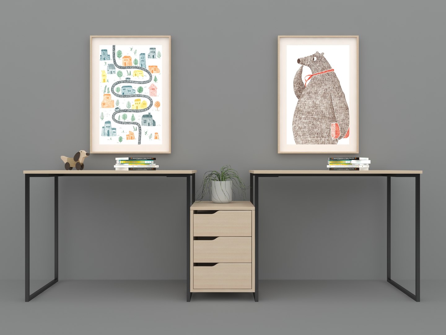 Double Study Desk Model - TurboSquid 1764952