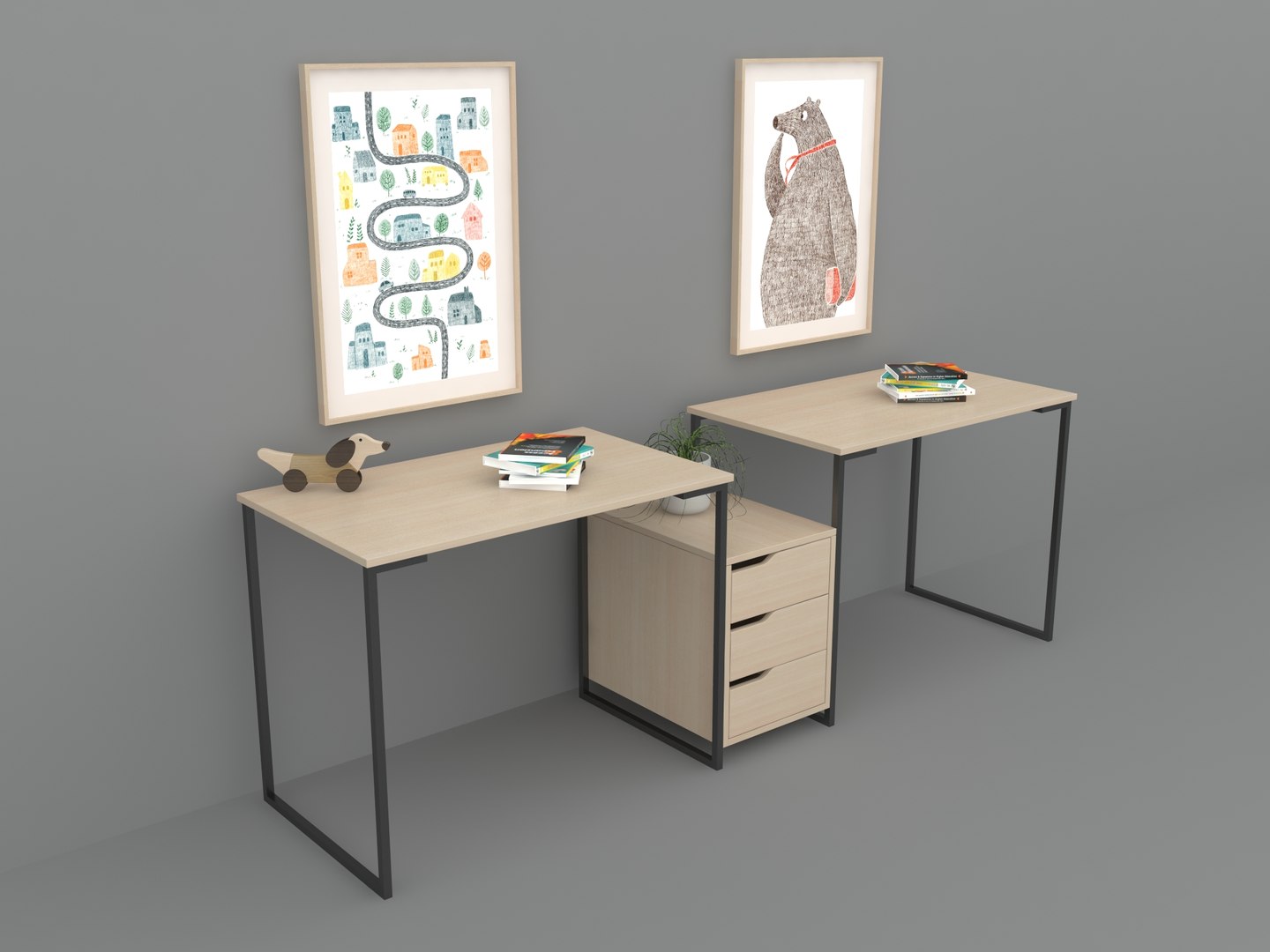 Double Study Desk model - TurboSquid 1764952