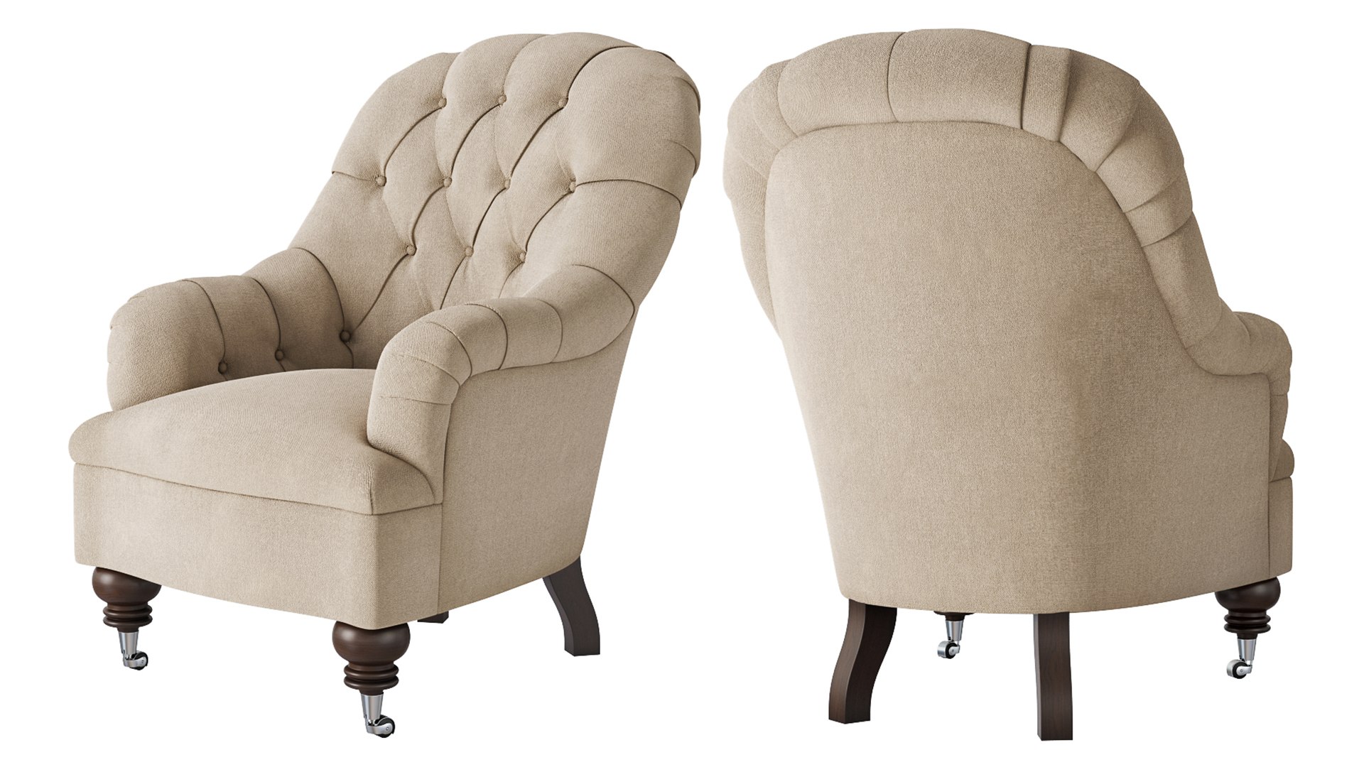 3D Classic Quilted Armchair On Wheels - TurboSquid 2204336