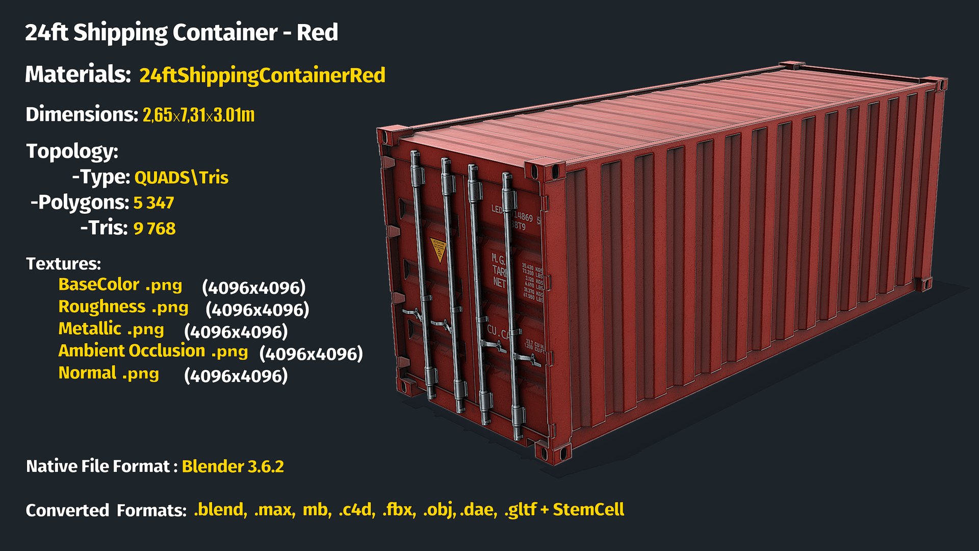 24ft Shipping Container - Red 3D - TurboSquid 2151271