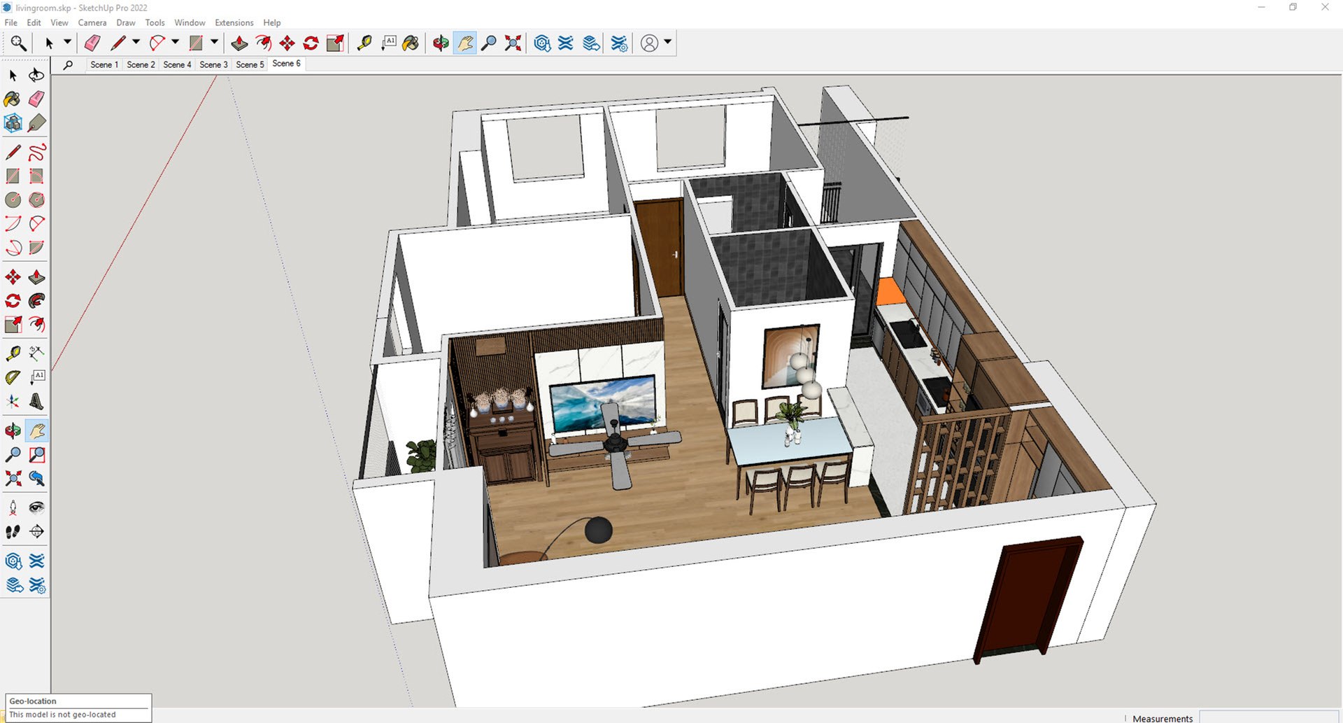 Living Room And Open Kitchen Design Model Sketchup 3D Model ...
