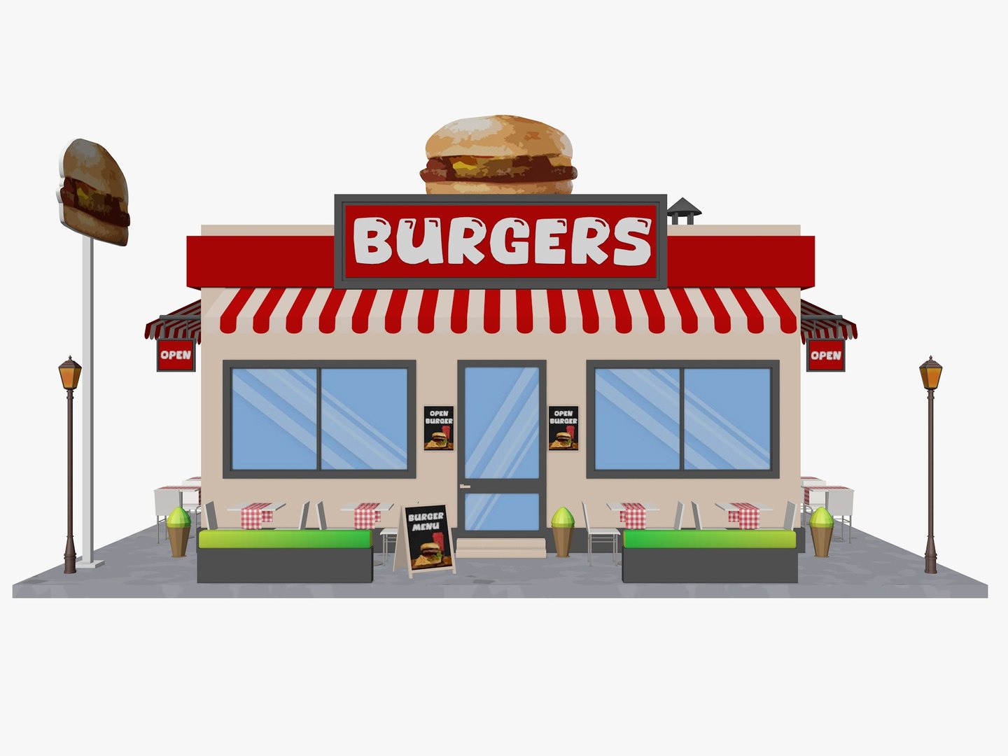 Cartoon Burgers Restaurant 3D Model - TurboSquid 2231759