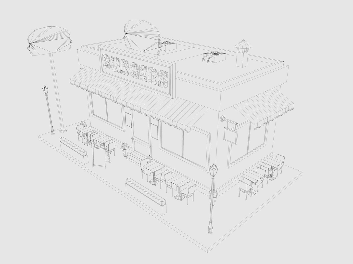 Cartoon Burgers Restaurant 3D Model - TurboSquid 2231759