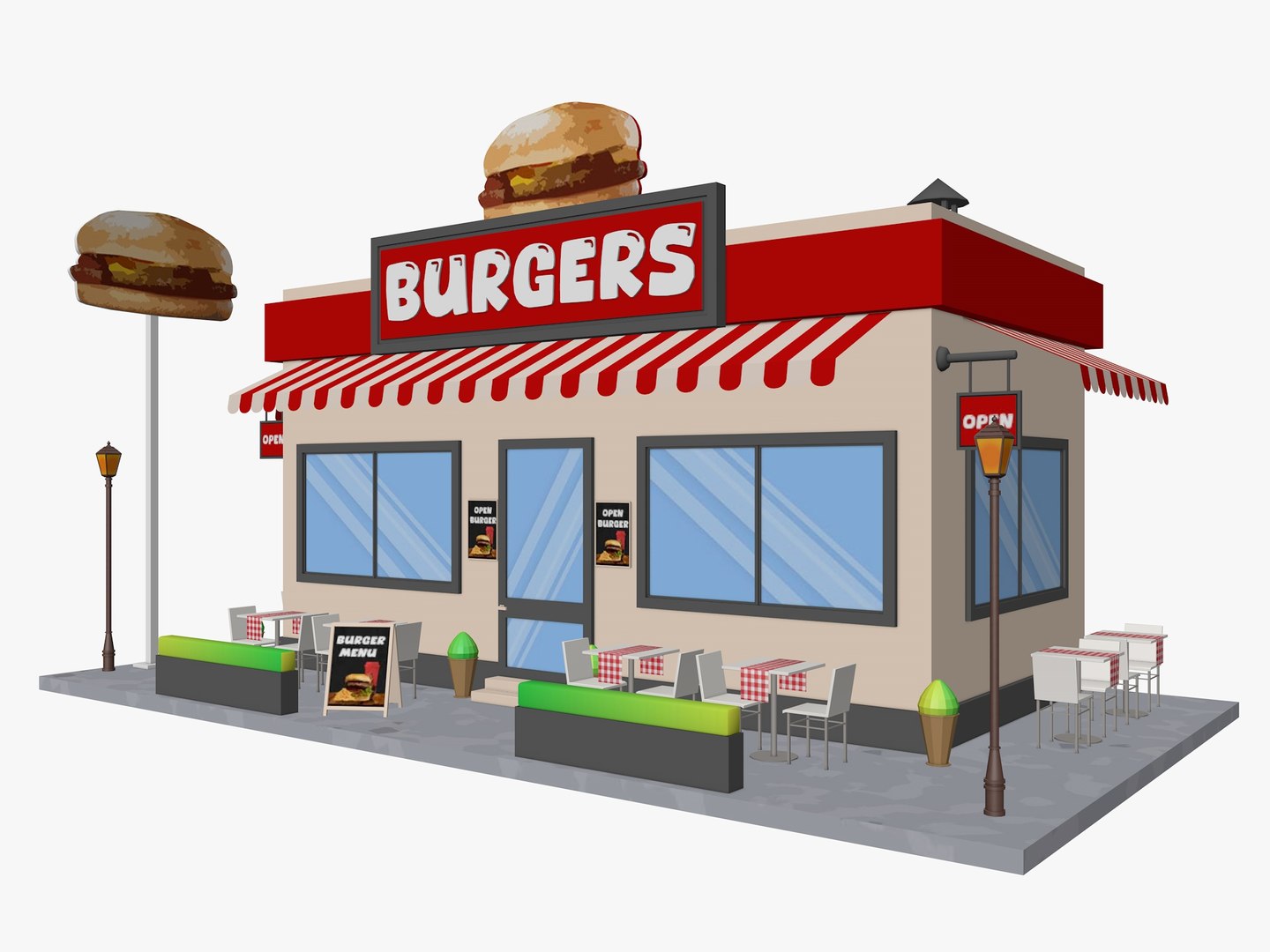 Cartoon Burgers Restaurant 3D Model - TurboSquid 2231759