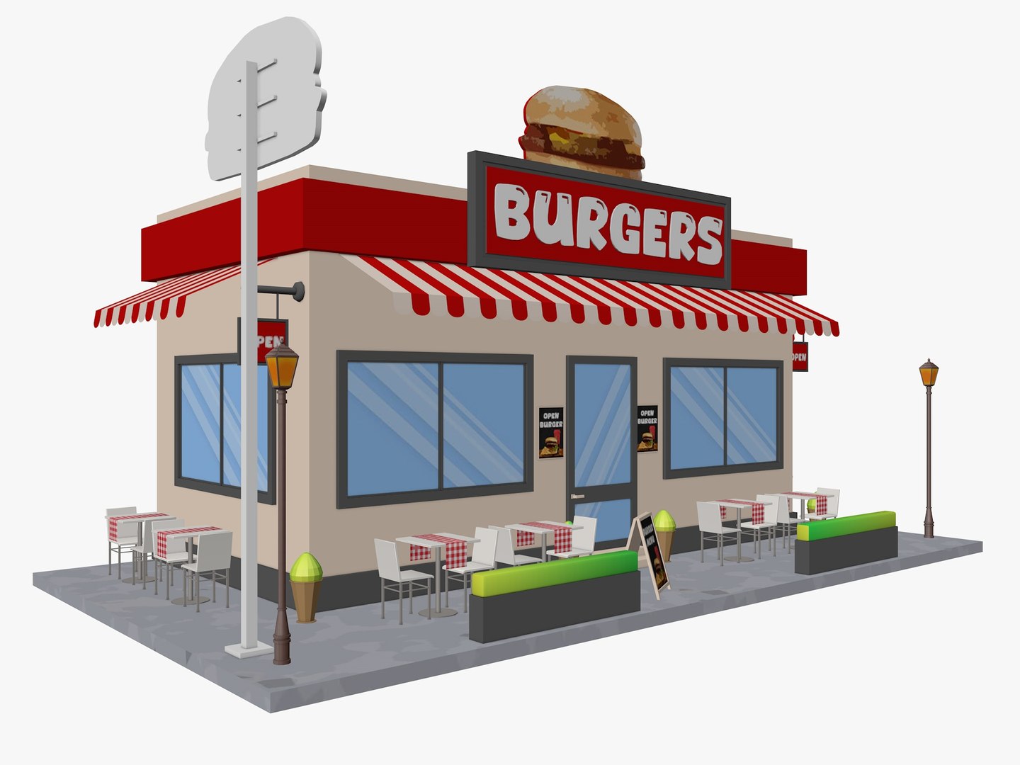 Cartoon Burgers Restaurant 3D Model - TurboSquid 2231759
