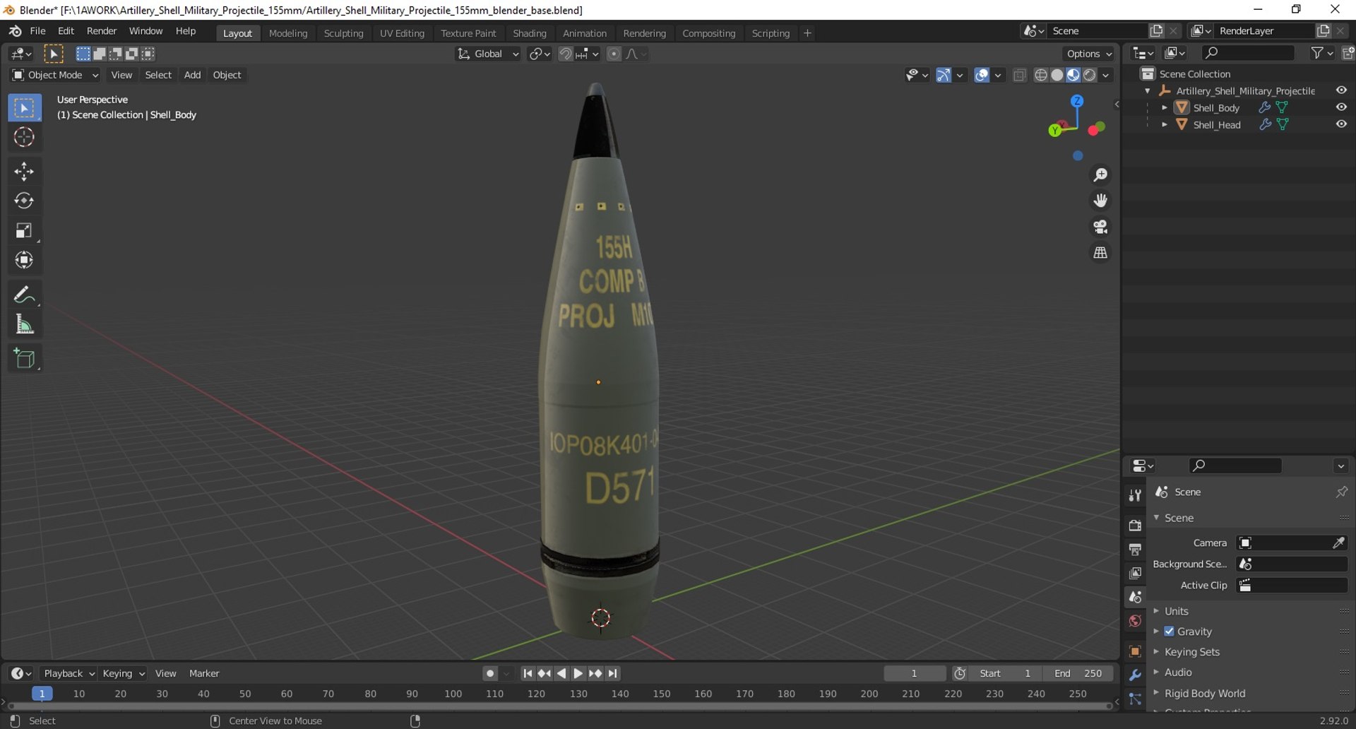 3D Artillery Shell Military Projectile 155mm - TurboSquid 2210700