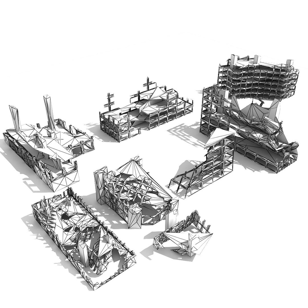 3d ruins destroyed buildings rubble model