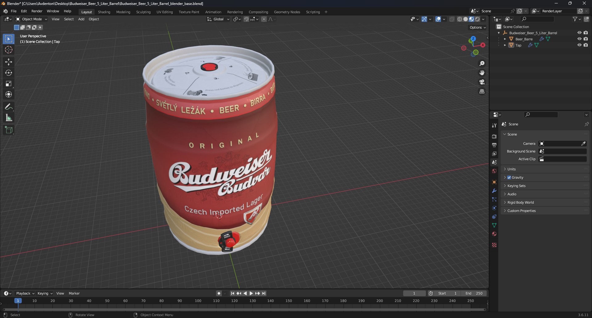 3D Model Budweiser Beer 5 Liter Barrel - TurboSquid 2277596
