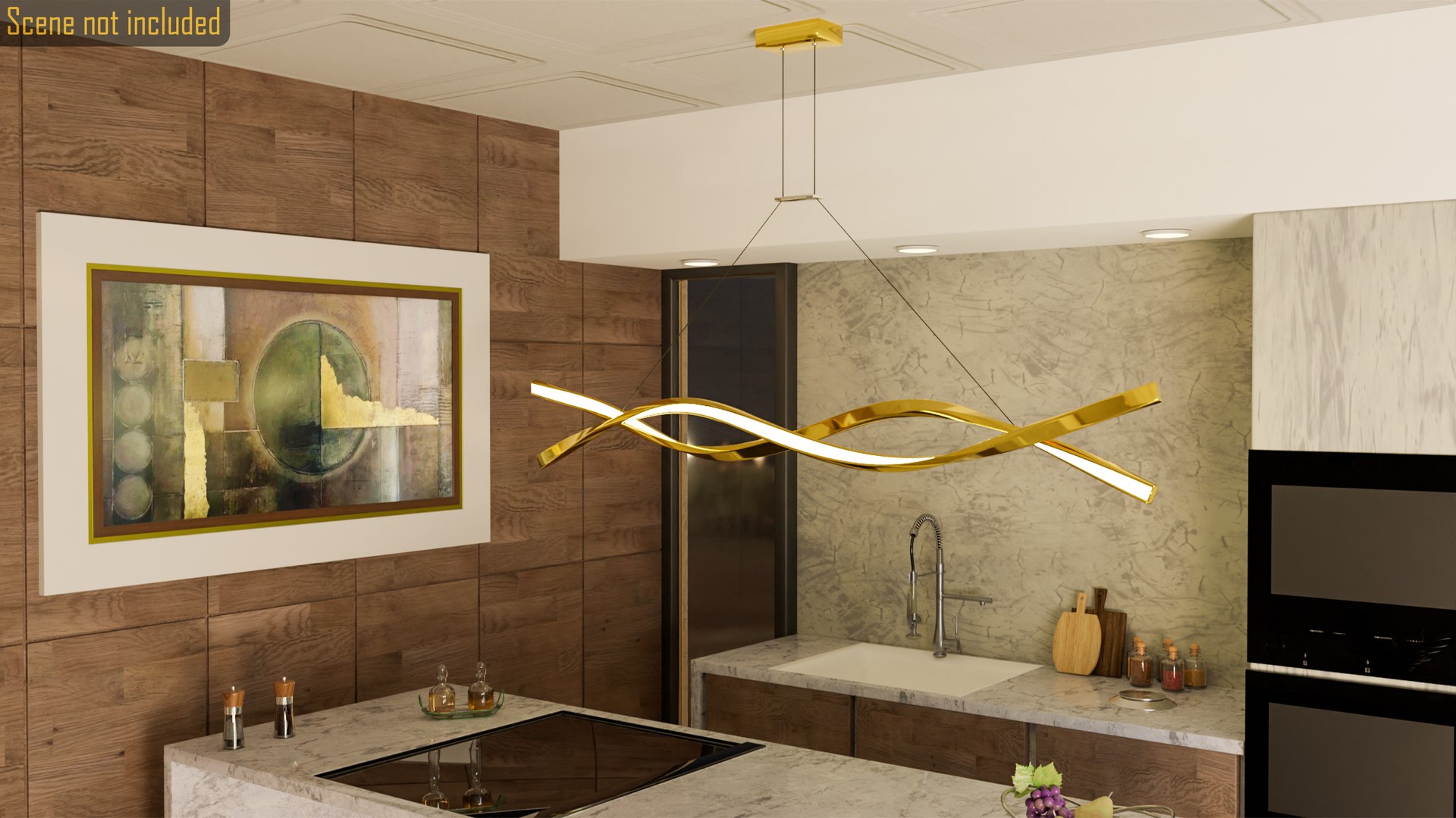 3D Modern Wavy Pendant Lights - Gold Model - TurboSquid 2095208