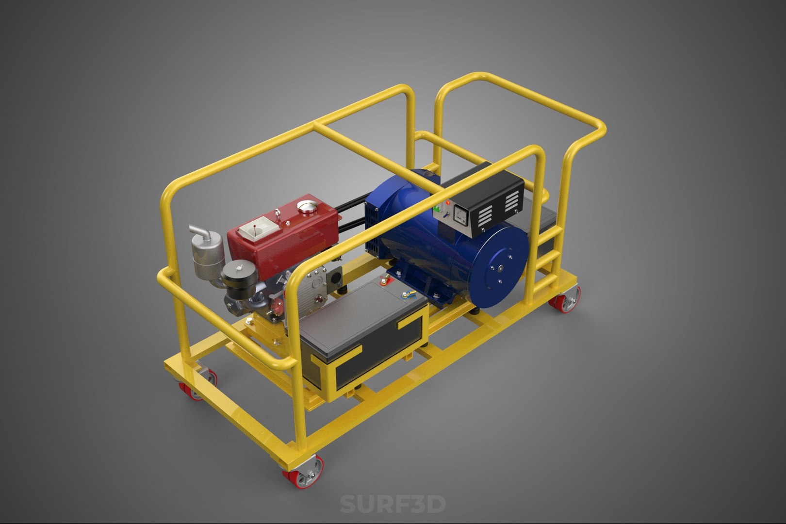 3D BACKUP DIESEL ENGINE POWER GENERATOR SET GENSET DYNAMO MOTOR AC ...