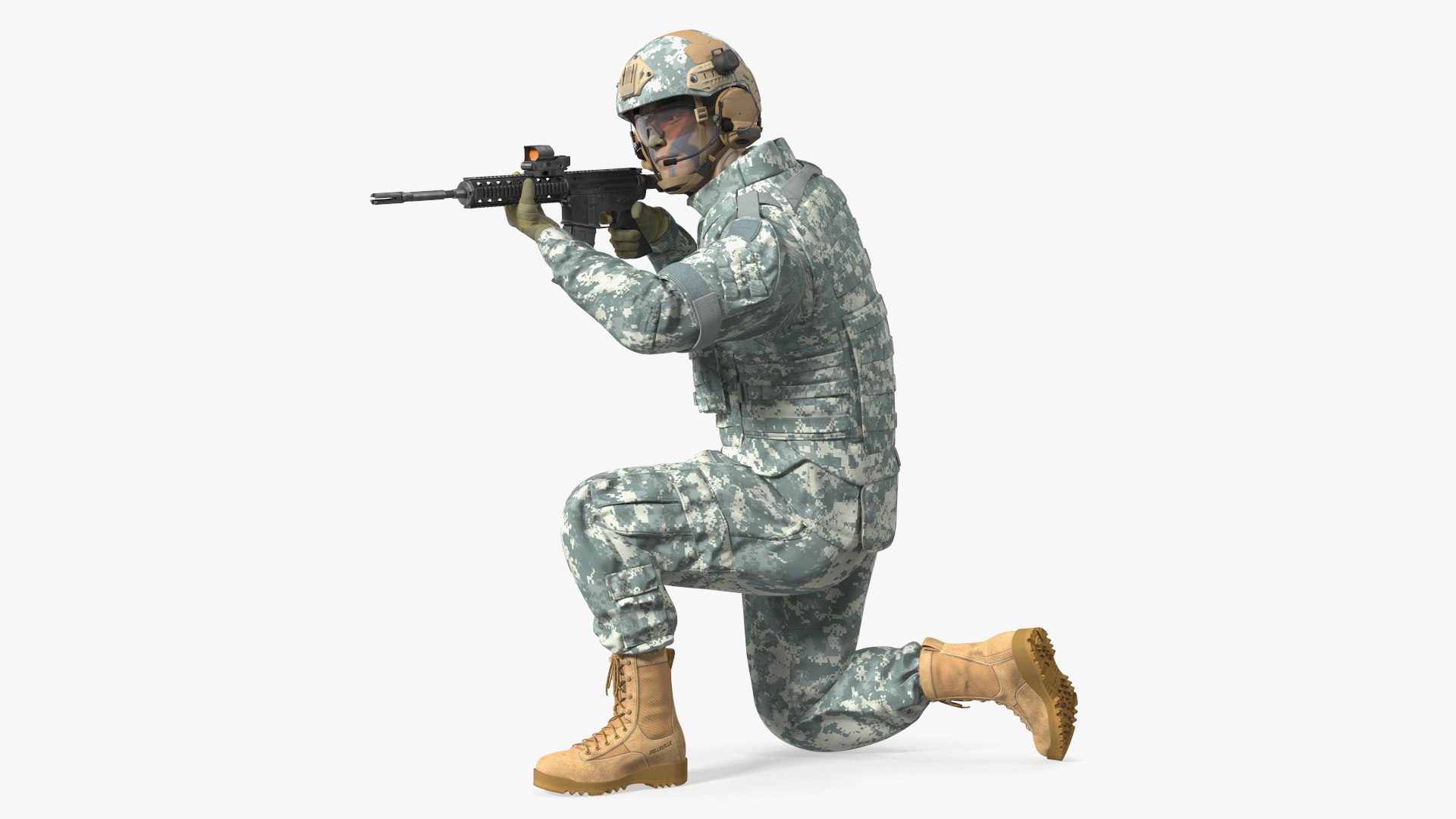 3D Army Soldier In Grey Camo With Rifle Aiming Model - TurboSquid 2272715