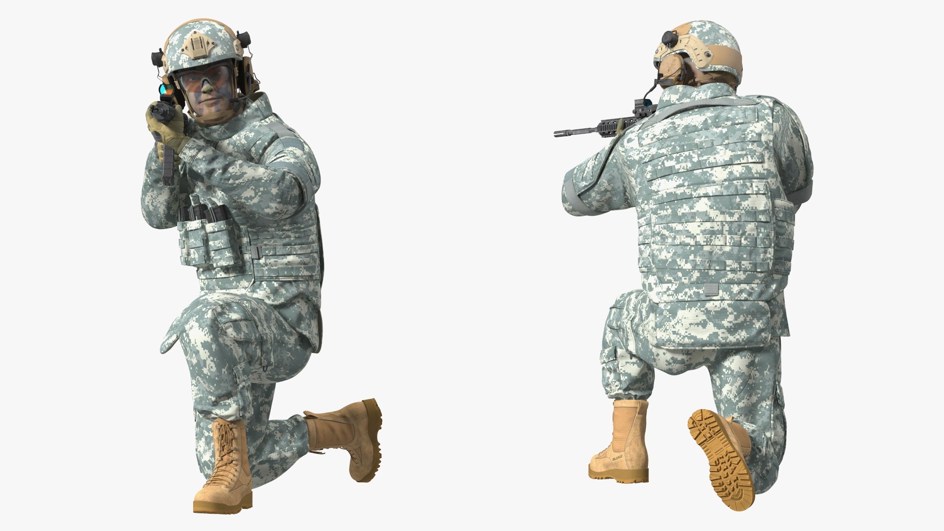 3D Army Soldier In Grey Camo With Rifle Aiming Model - TurboSquid 2272715