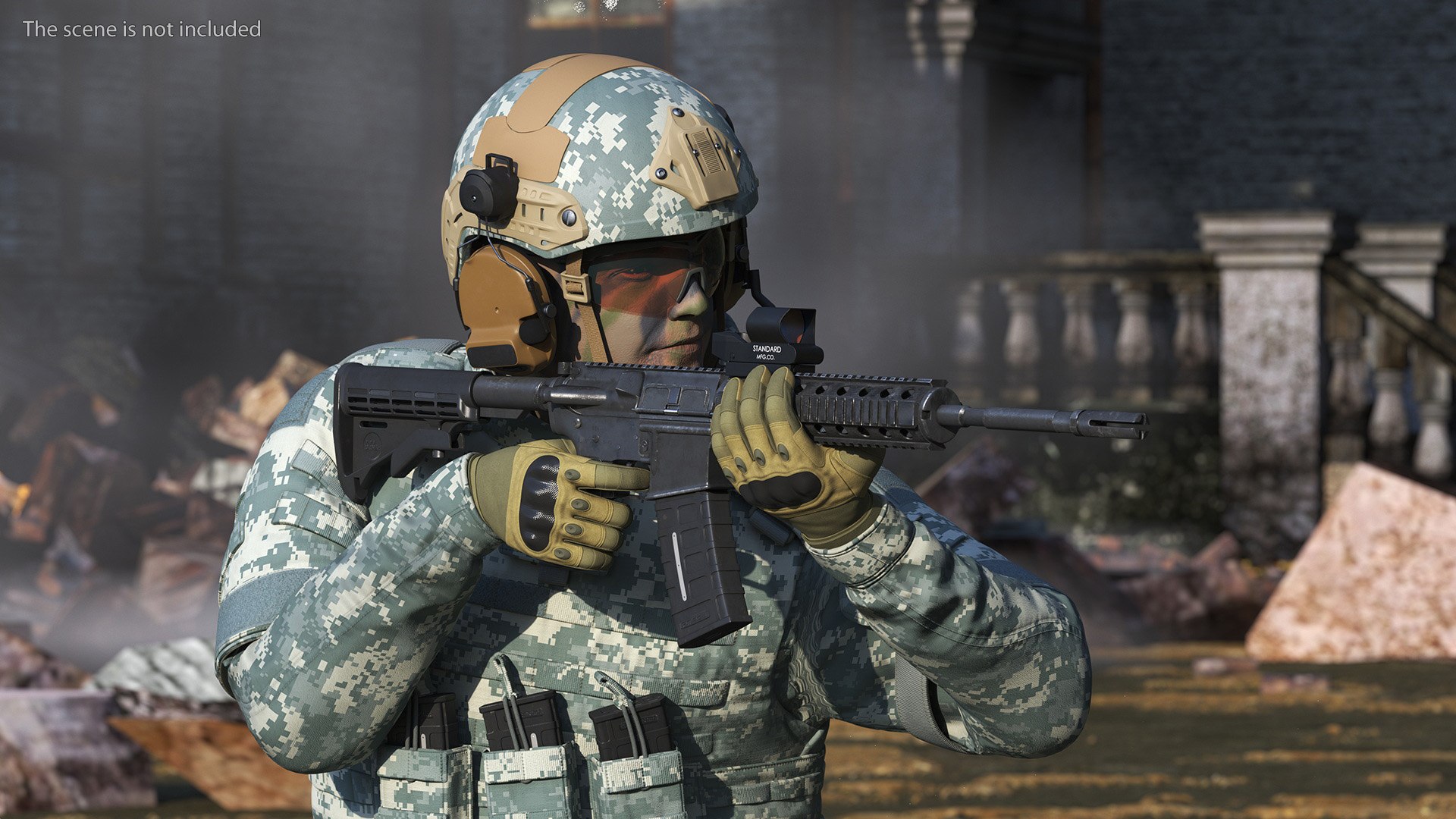 3D Army Soldier In Grey Camo With Rifle Aiming Model - TurboSquid 2272715