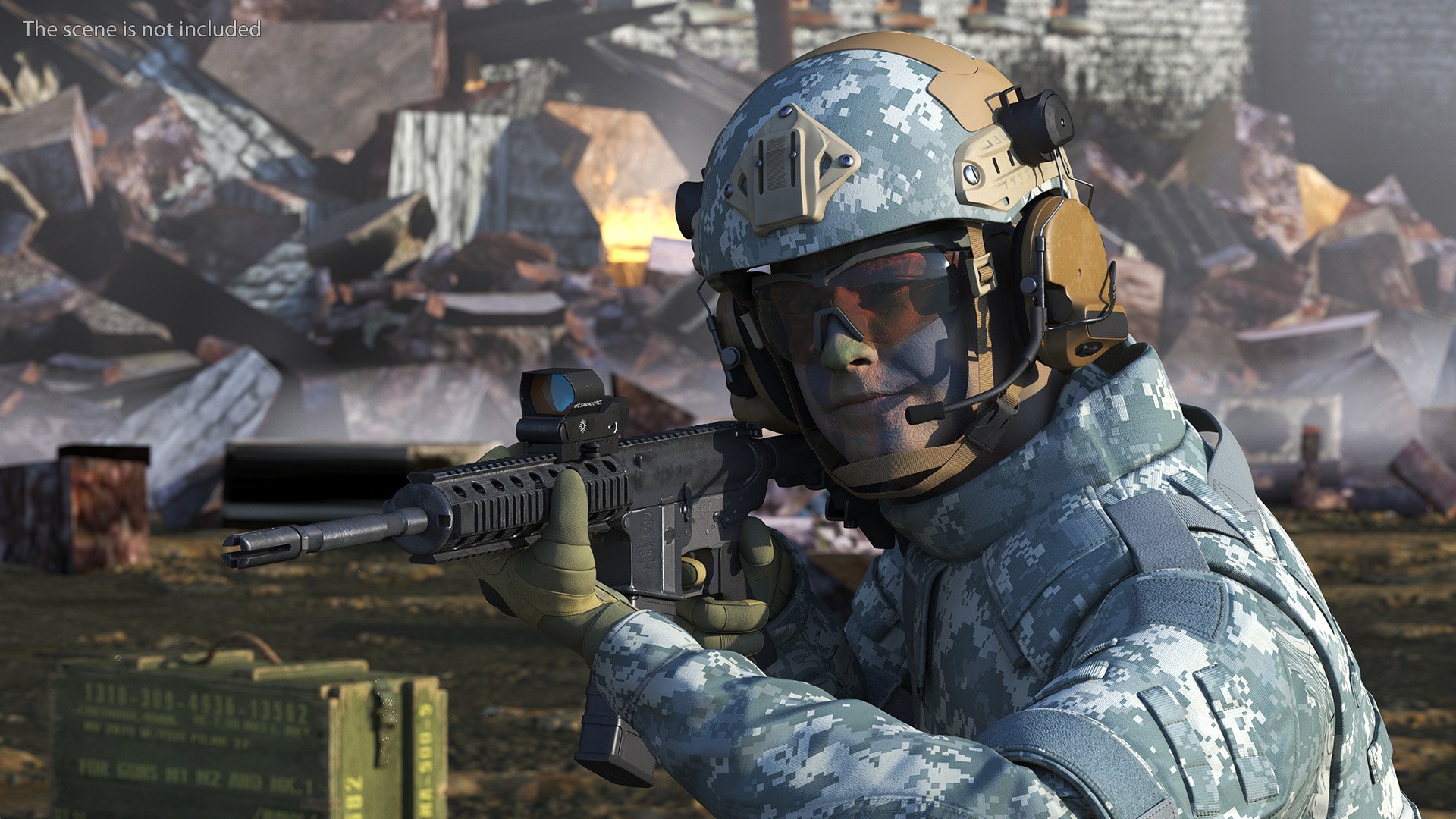3D Army Soldier In Grey Camo With Rifle Aiming Model - TurboSquid 2272715