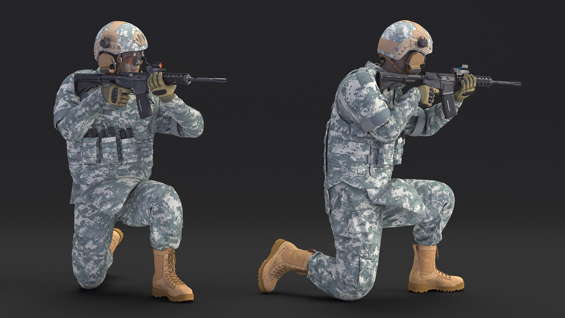 3D Army Soldier In Grey Camo With Rifle Aiming Model - TurboSquid 2272715