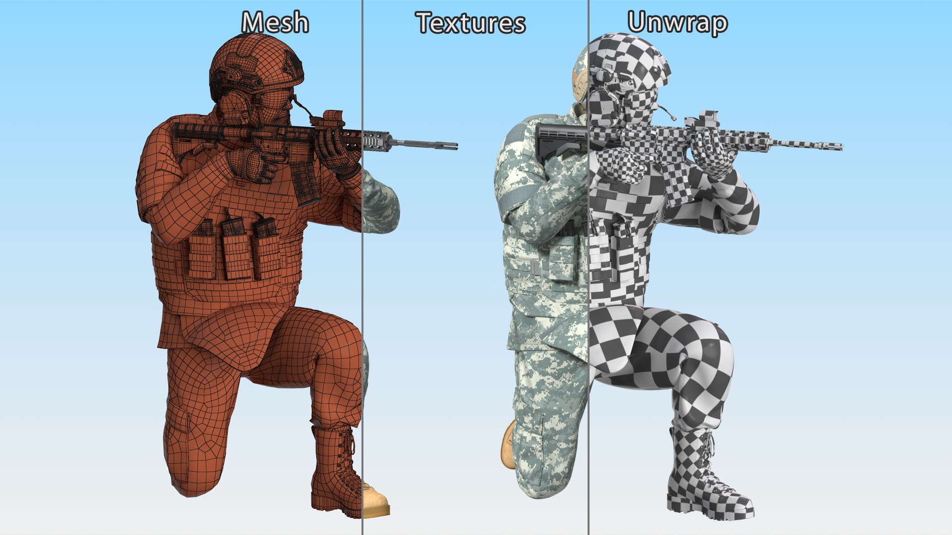 3D Army Soldier In Grey Camo With Rifle Aiming Model - TurboSquid 2272715