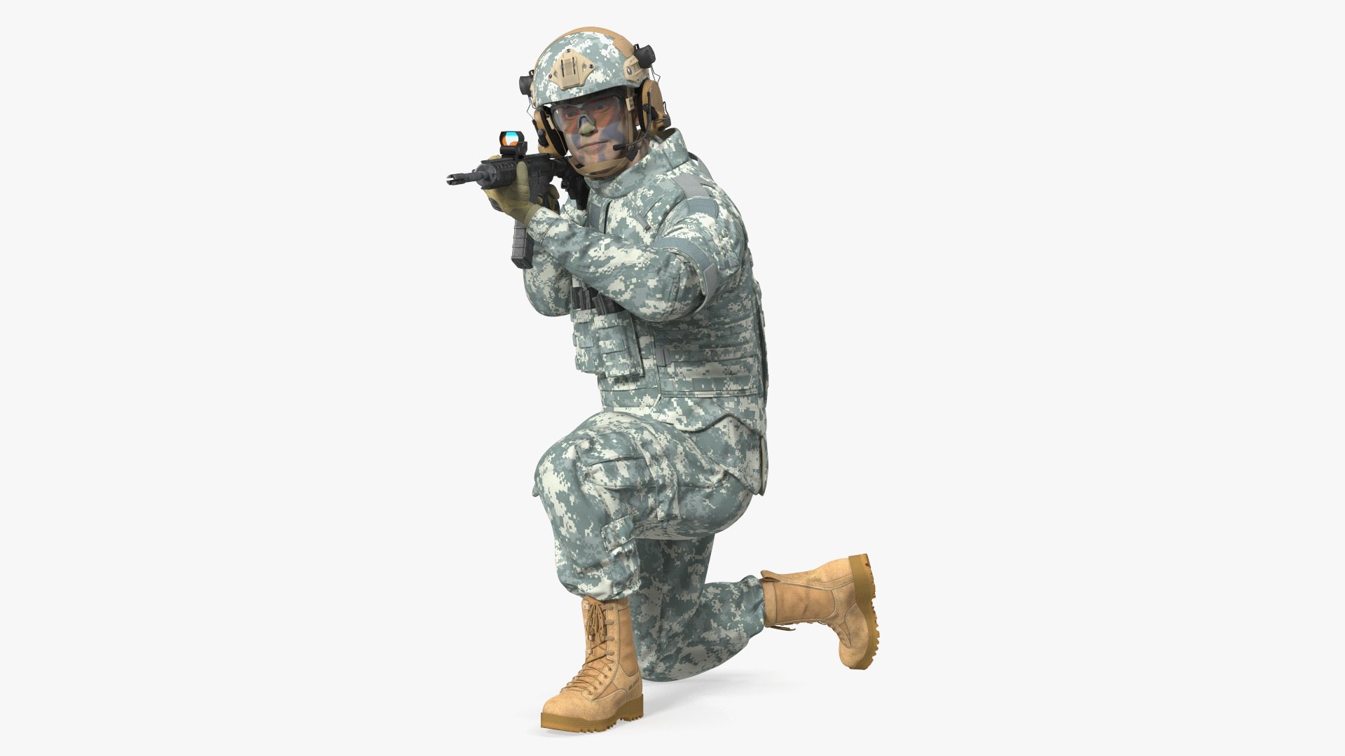 3D Army Soldier In Grey Camo With Rifle Aiming Model - TurboSquid 2272715