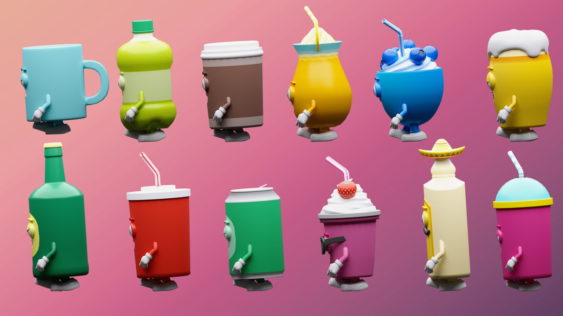 Cartoon Characters Drinks 3D - TurboSquid 2415709