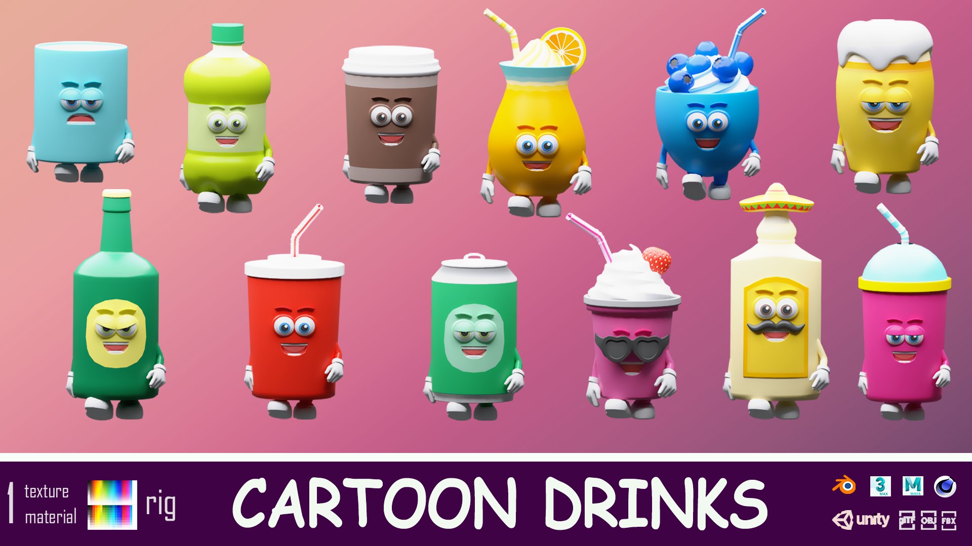 Cartoon Characters Drinks 3D - TurboSquid 2415709