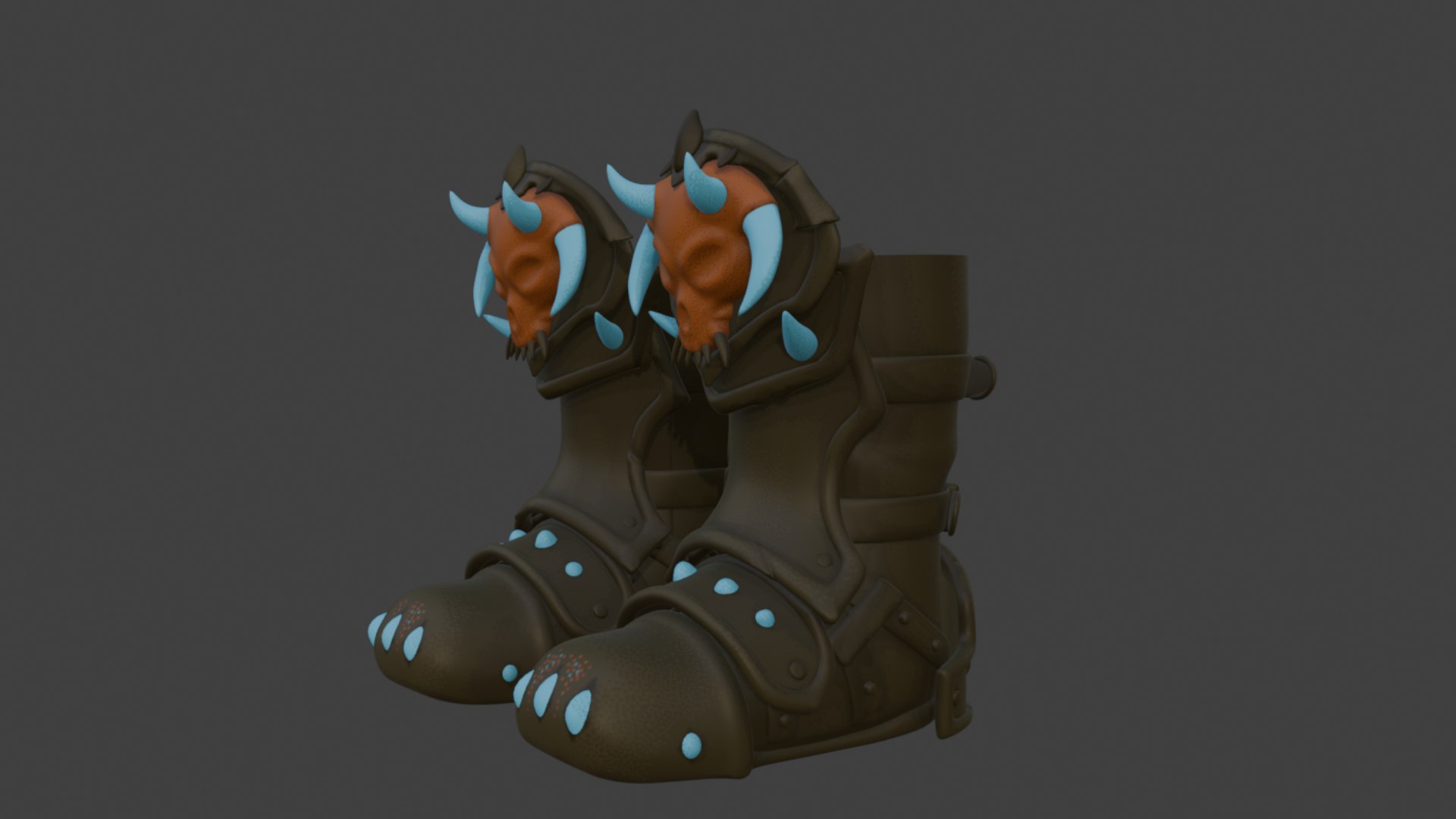 3D Fantasy Demon Skull Boots With Stylized Spikes And Armor Plating ...