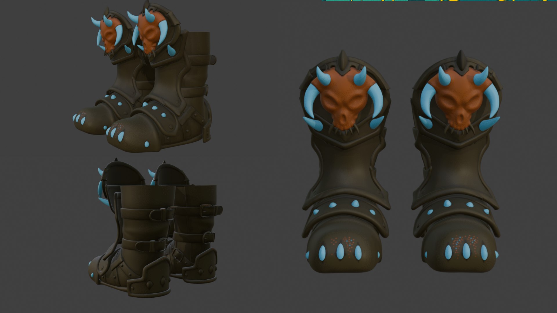 3D Fantasy Demon Skull Boots With Stylized Spikes And Armor Plating ...