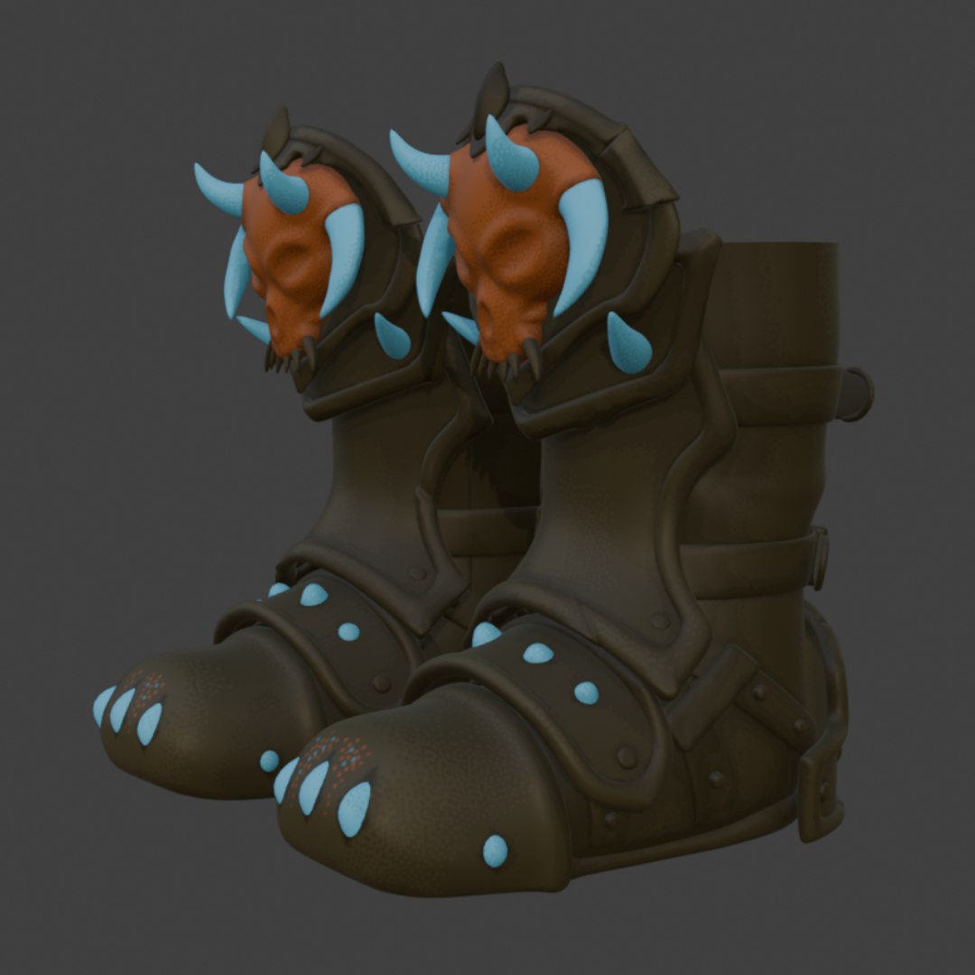 3D Fantasy Demon Skull Boots With Stylized Spikes And Armor Plating ...