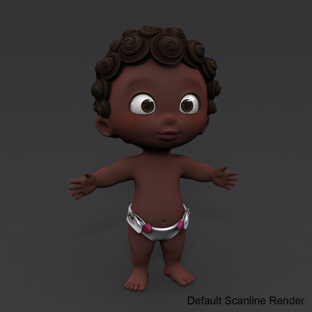 cute afro cartoon baby 3d model